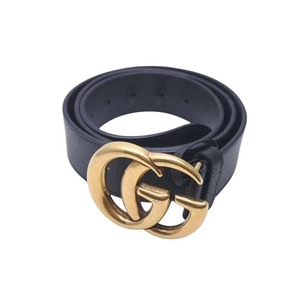 Gucci Gg Buckle Wide Belt Black Gold Calfskin - Gem